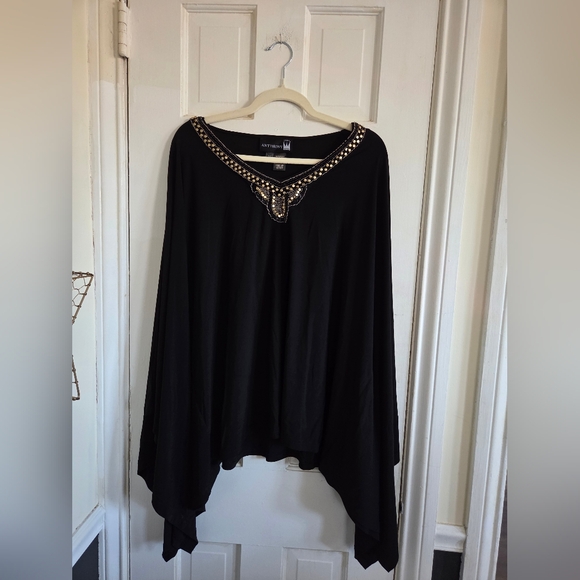 Antthony | Tops | Anthony Originsl Black Embellished Poncho Top | Poshmark